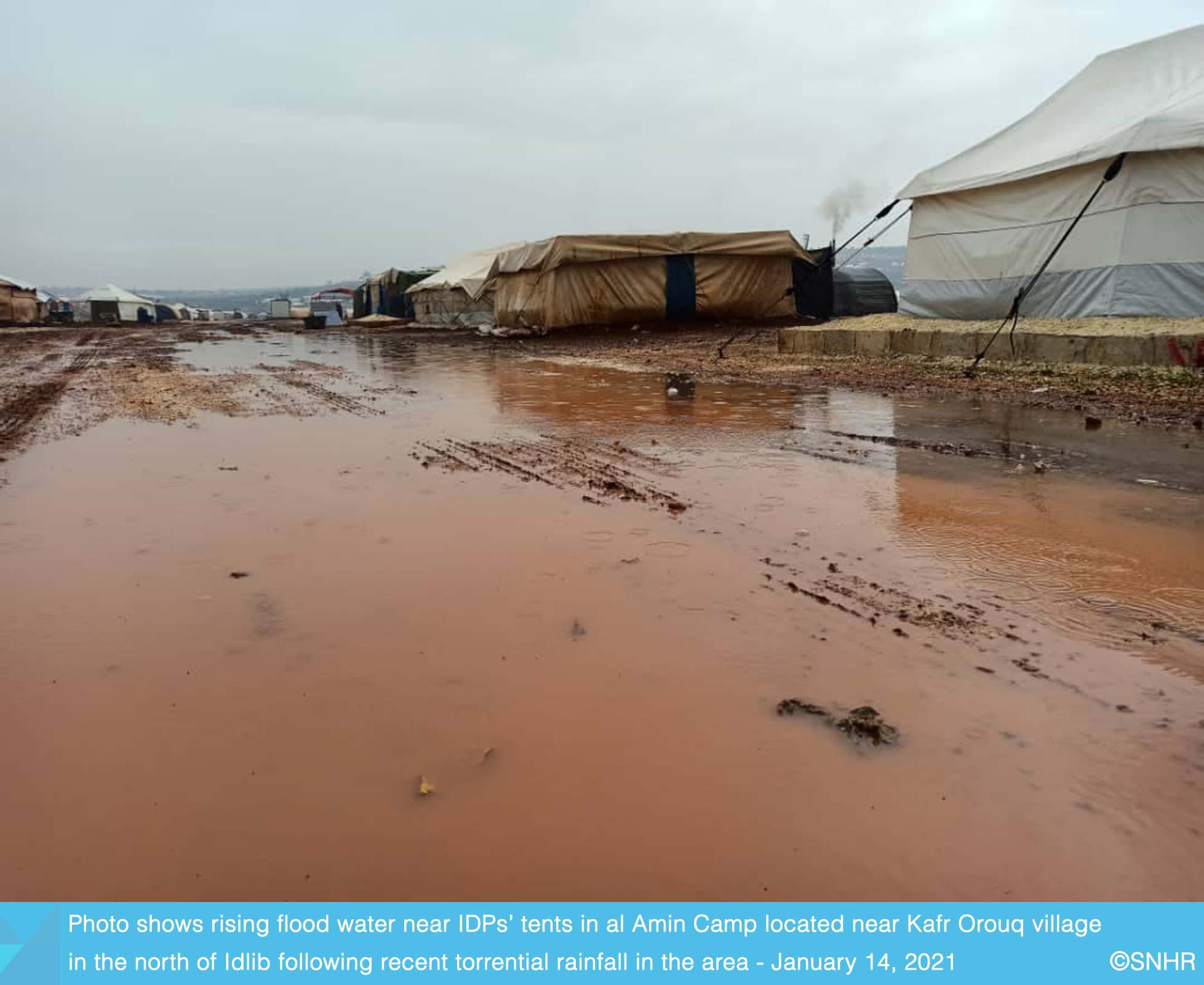 Torrential rainfall on a number of camps in northwest Syria on Jan 13 ...